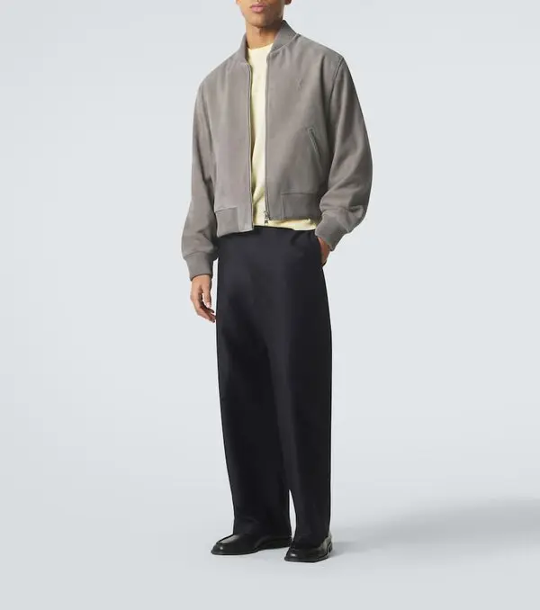 AMI Paris De Coeur Suede Bomber Jacket - Grey