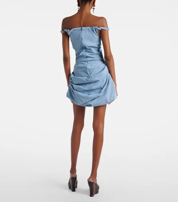 Magda Butrym Gathered Off-shoulder Denim Minidress - Blue