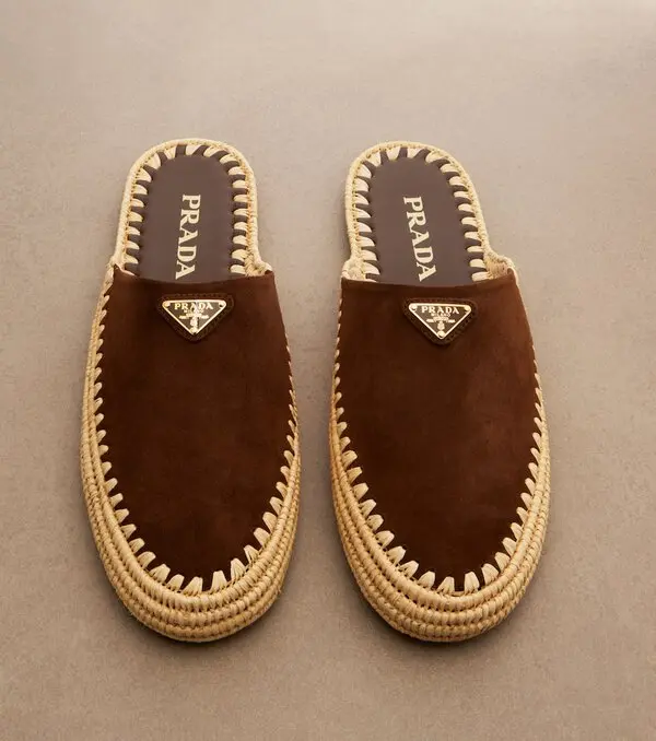 Prada Suede And Jute Mules