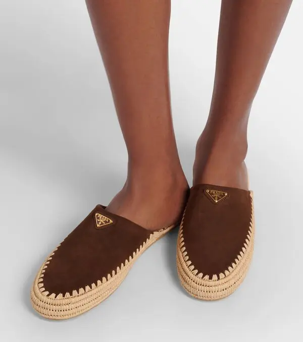 Prada Suede And Jute Mules