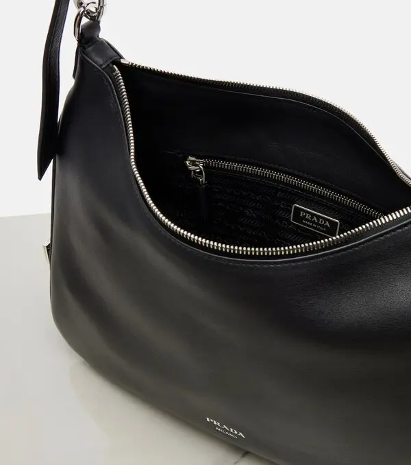 Prada Fold Large Leather Shoulder Bag - Black