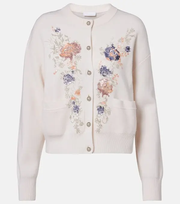 Rabanne Sequined Wool And Cashmere Cardigan - White