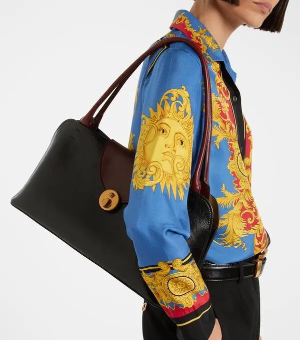 Versace Vivienne Medium Leather Shoulder Bag - Black