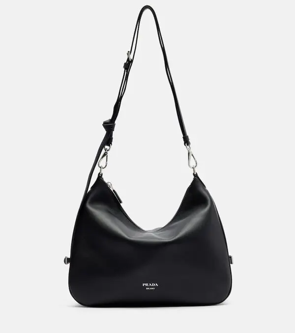 Prada Aimee Large Leather Shoulder Bag - Black