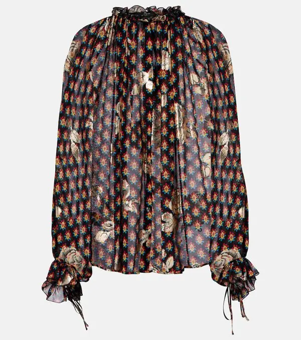 Etro Printed Silk-blend Blouse - Black