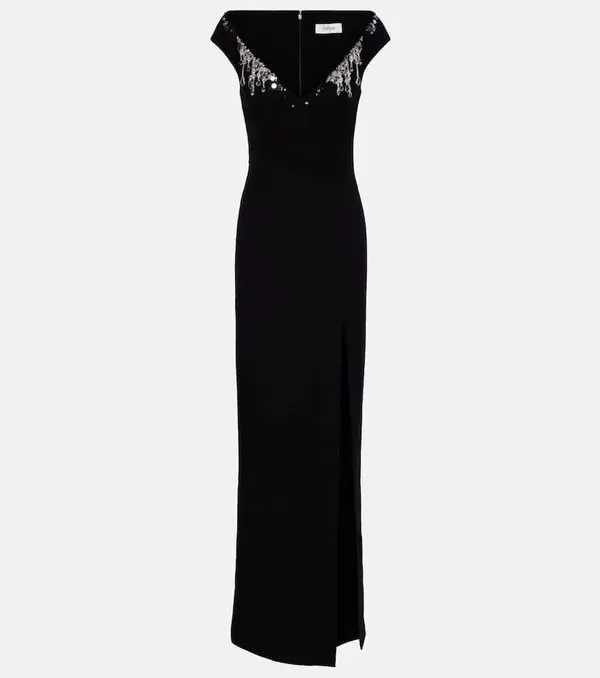 Safiyaa Lucrezia Embellished Crêpe Gown - Black
