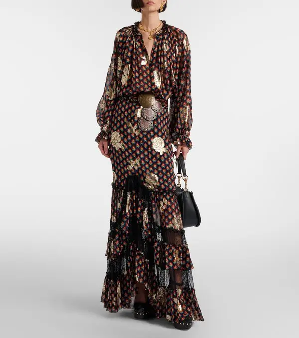 Etro Printed Silk-blend Maxi Skirt - Black