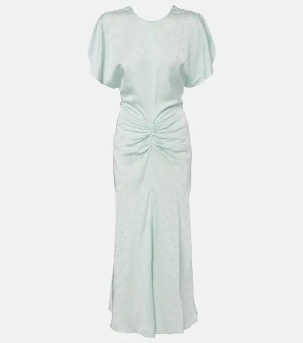 Victoria Beckham Gathered Jacquard Midi Dress - Blue