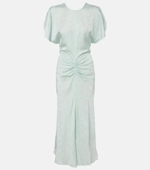 Victoria Beckham Gathered Jacquard Midi Dress - Blue