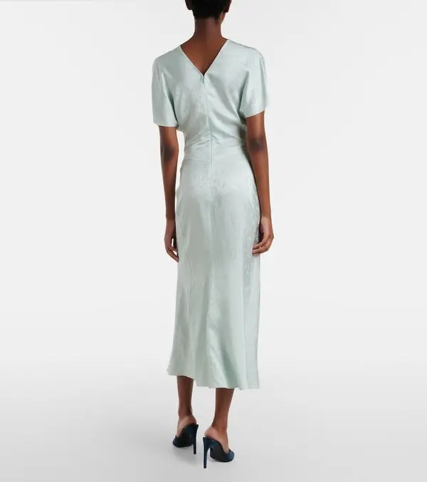 Victoria Beckham Gathered Jacquard Midi Dress - Blue