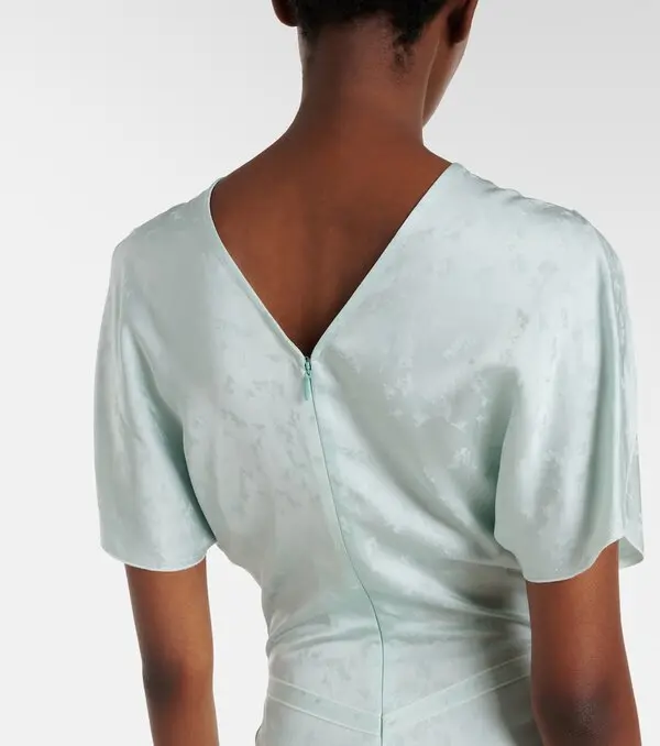 Victoria Beckham Gathered Jacquard Midi Dress - Blue