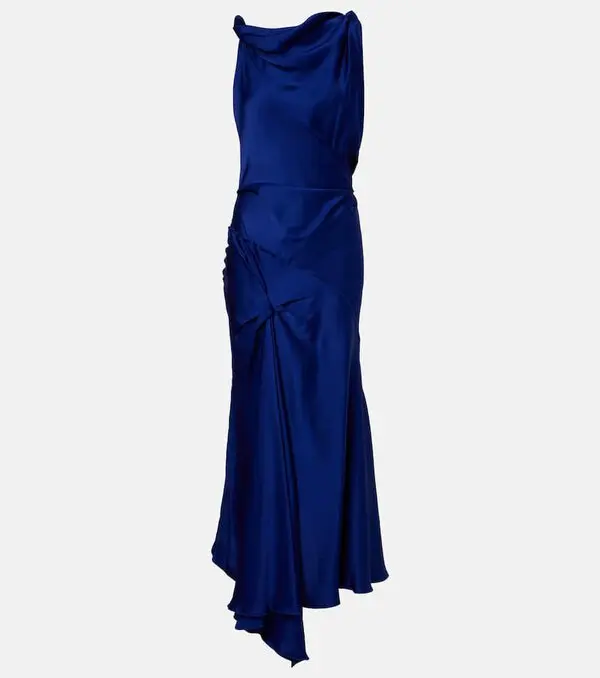 Victoria Beckham Draped Asymmetric Satin Midi Dress - Blue