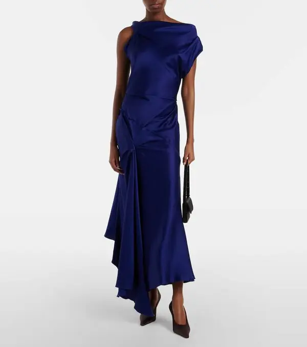 Victoria Beckham Draped Asymmetric Satin Midi Dress