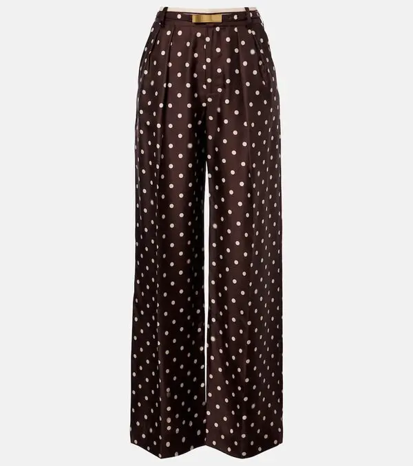 Zimmermann Polka-dot Silk Satin Wide-leg Pants - Brown