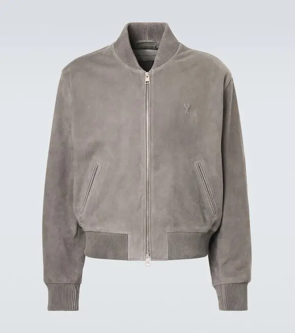 AMI Paris De Cœur Suede Bomber Jacket - Grey