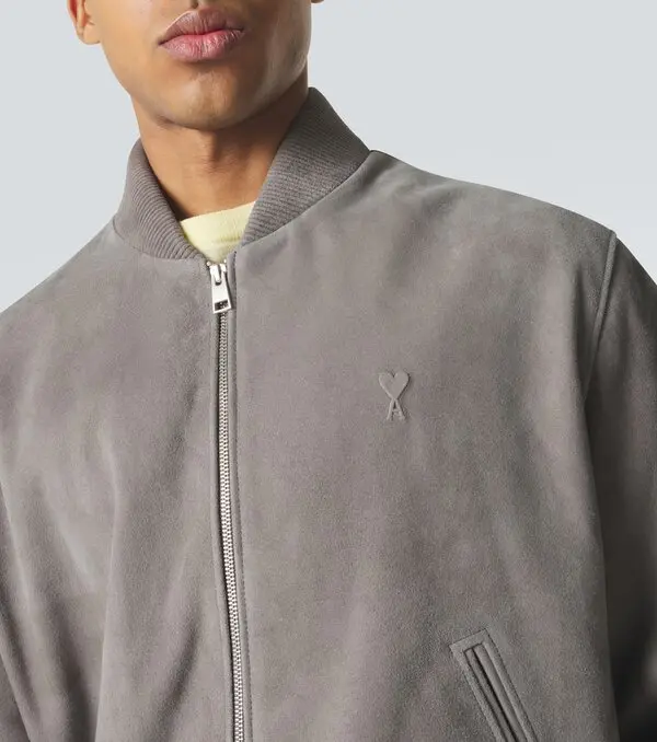 AMI Paris De Cœur Suede Bomber Jacket - Grey