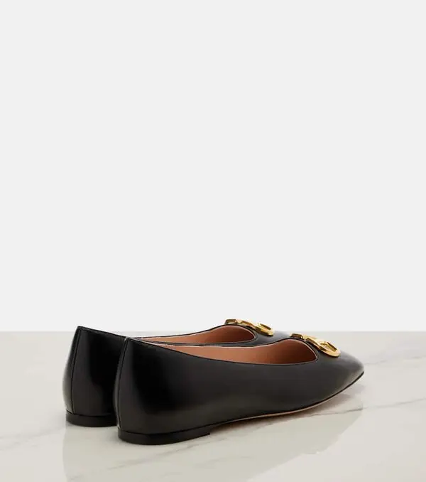 Valentino Garavani Vlogo Leather Ballet Flats - Black
