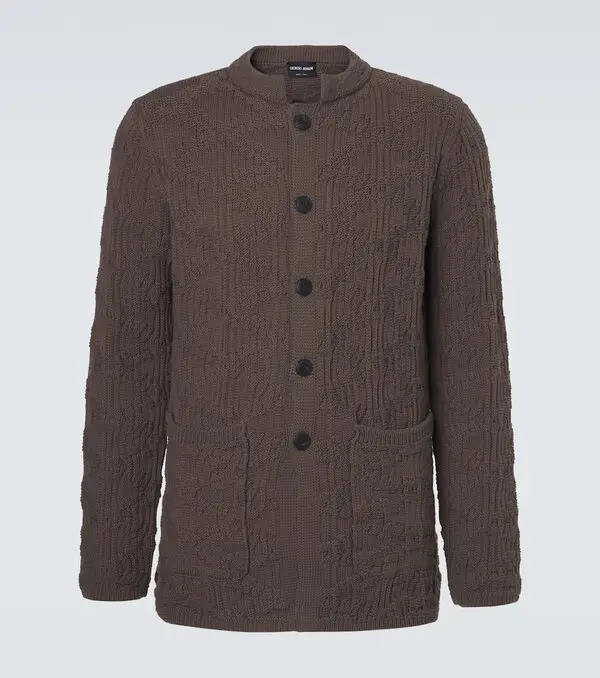Giorgio Armani Ribbed-knit Cotton-blend Cardigan - Brown