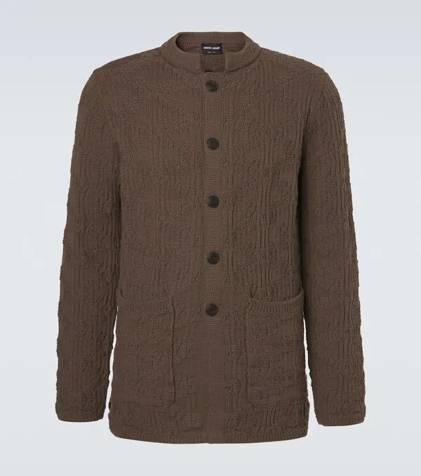 Giorgio Armani Ribbed-knit Cotton-blend Cardigan - Brown