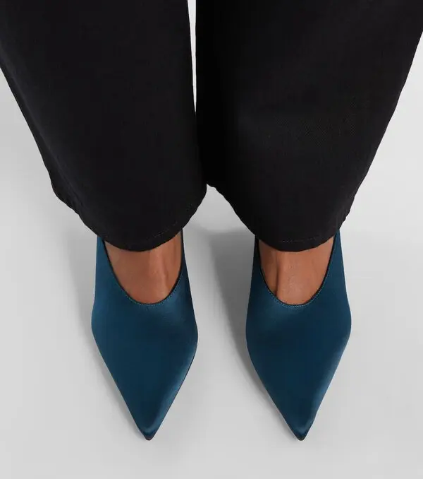 Alaïa Cube Satin Wedge Mules - Blue