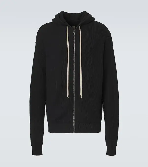 Rick Owens Ribbed-knit Virgin Wool Hoodie - Black