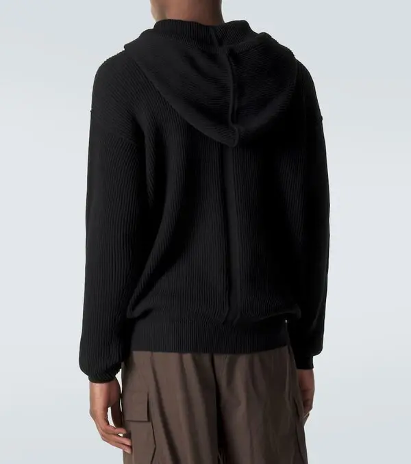 Rick Owens Ribbed-knit Virgin Wool Hoodie - Black