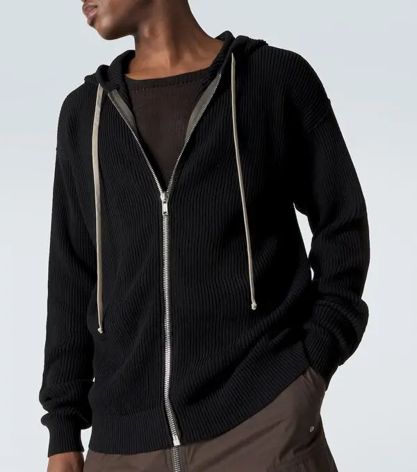 Rick Owens Ribbed-knit Virgin Wool Hoodie - Black