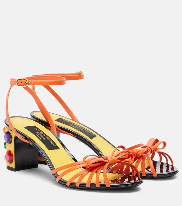 Dolce & Gabbana Keira Embellished Leather Sandals - Orange