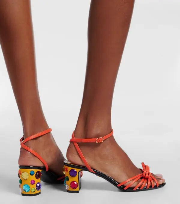 Dolce & Gabbana Keira Embellished Leather Sandals - Orange