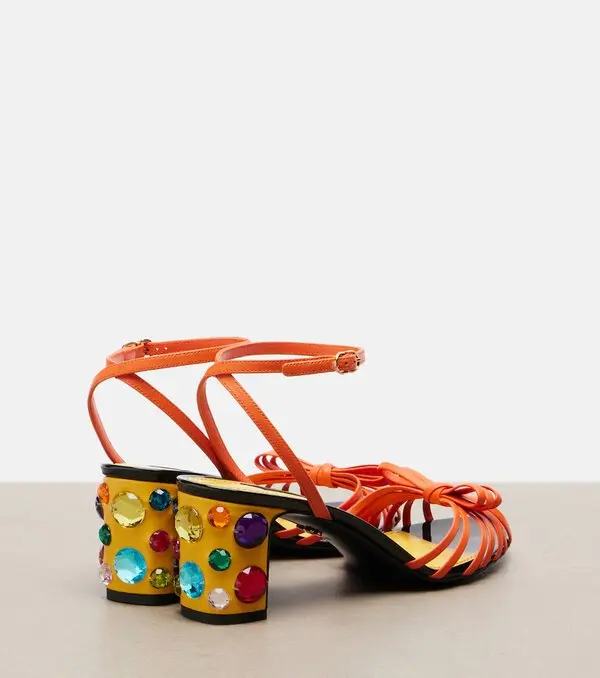Dolce & Gabbana Keira Embellished Leather Sandals - Orange