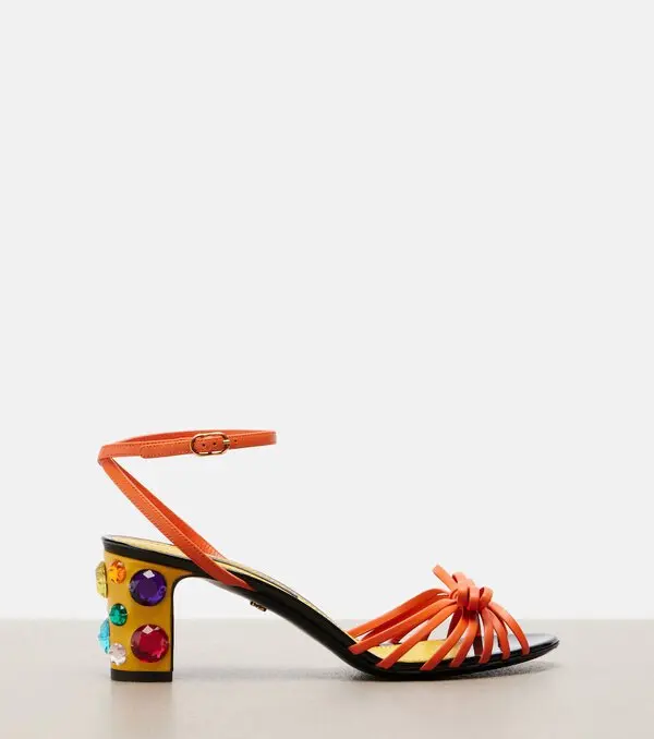 Dolce & Gabbana Keira Embellished Leather Sandals - Orange