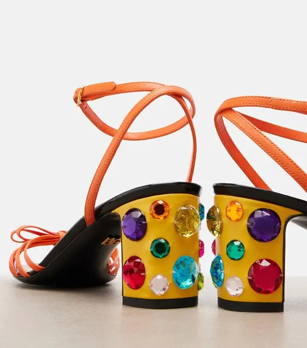 Dolce & Gabbana Keira Embellished Leather Sandals - Orange