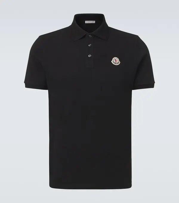 Moncler Logo Cotton Piqué Polo Shirt - Black