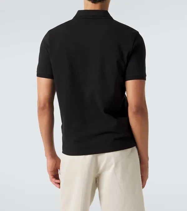 Moncler Logo Cotton Piqué Polo Shirt - Black