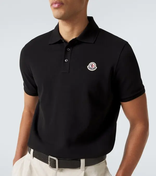Moncler Logo Cotton Piqué Polo Shirt - Black