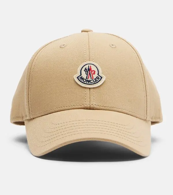 Moncler Logo Cotton Gabardine Baseball Cap - Beige