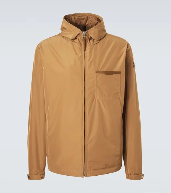 Moncler Leather-trimmed Hooded Jacket - Brown