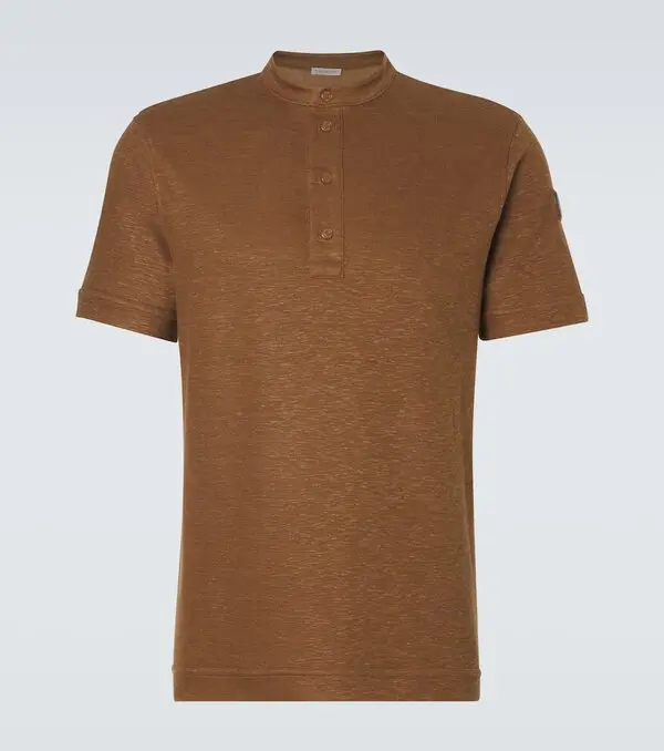 Moncler Cotton And Linen-blend Polo Shirt - Brown