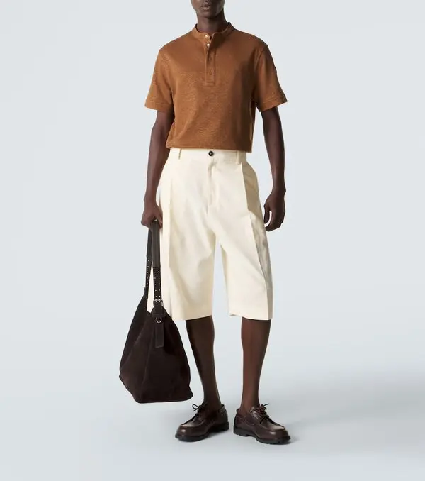 Moncler Cotton And Linen-blend Polo Shirt - Brown