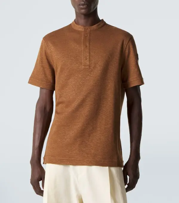 Moncler Cotton And Linen-blend Polo Shirt - Brown