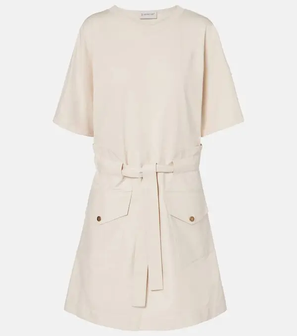 Moncler Belted Cotton-blend Jersey Minidress - White