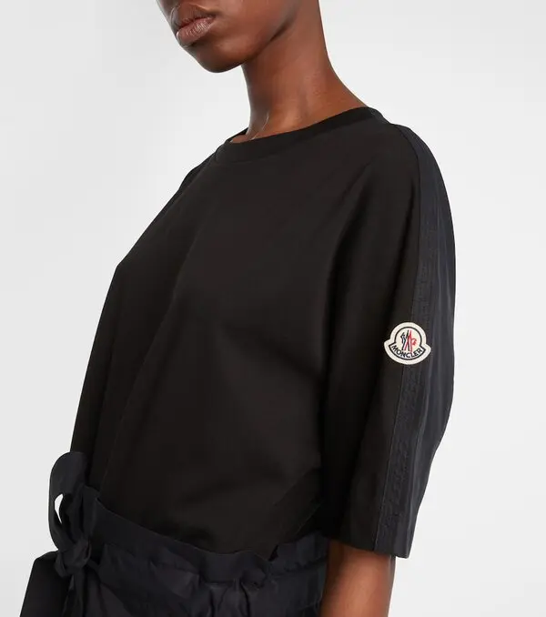 Moncler Belted Cotton-blend Jersey Minidress - Black