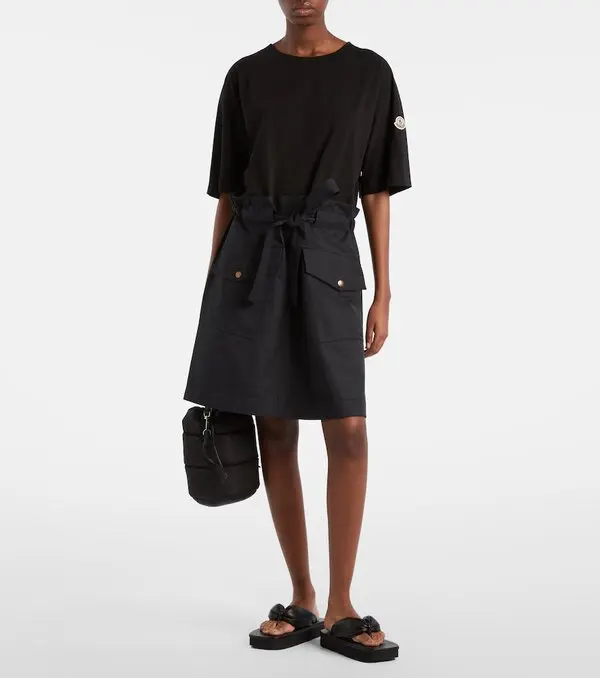 Moncler Belted Cotton-blend Jersey Minidress - Black