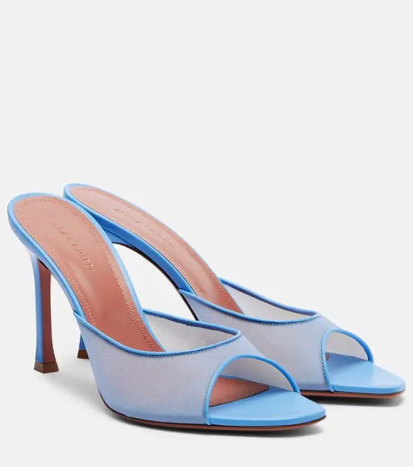 Amina Muaddi Alexa 95 Leather-trimmed Mesh Mules - Blue