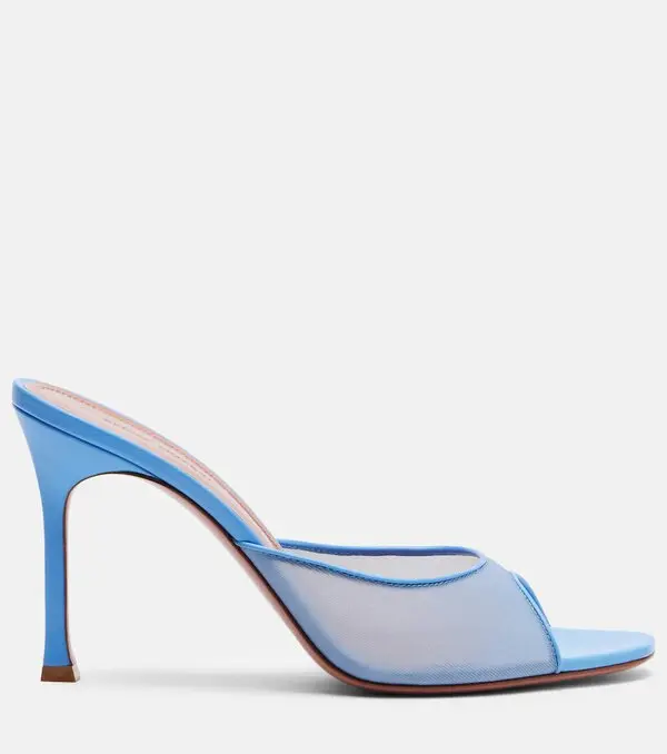 Amina Muaddi Alexa Leather-trimmed Mesh Mules - Blue
