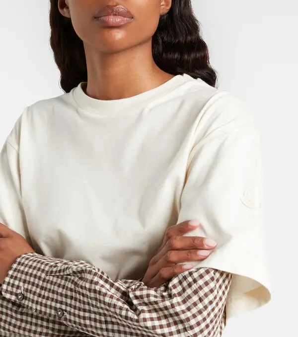 Moncler Checked Cotton Jersey T-shirt - White