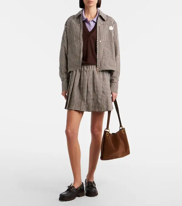 Moncler Gingham Pleated Mini Skirt - Brown