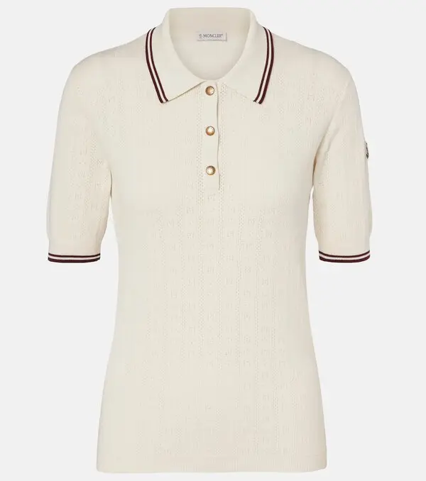 Moncler Pointelle Cotton Polo Shirt - White