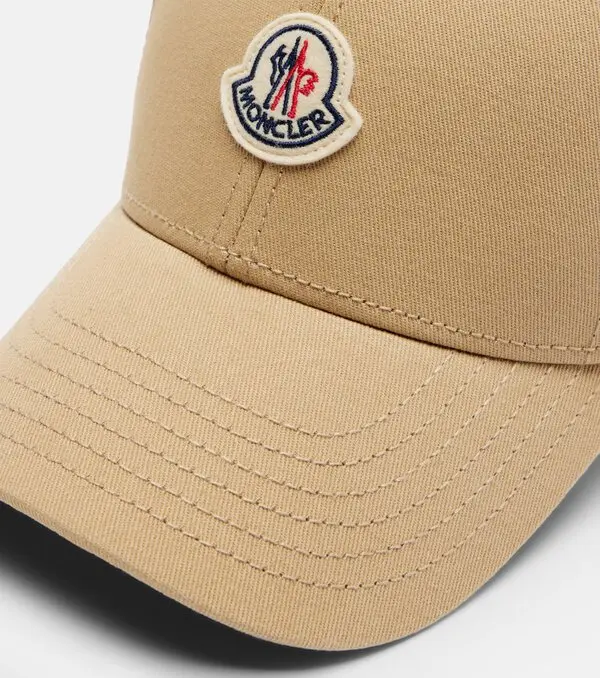 Moncler Logo Cotton Gabardine Baseball Cap - Beige