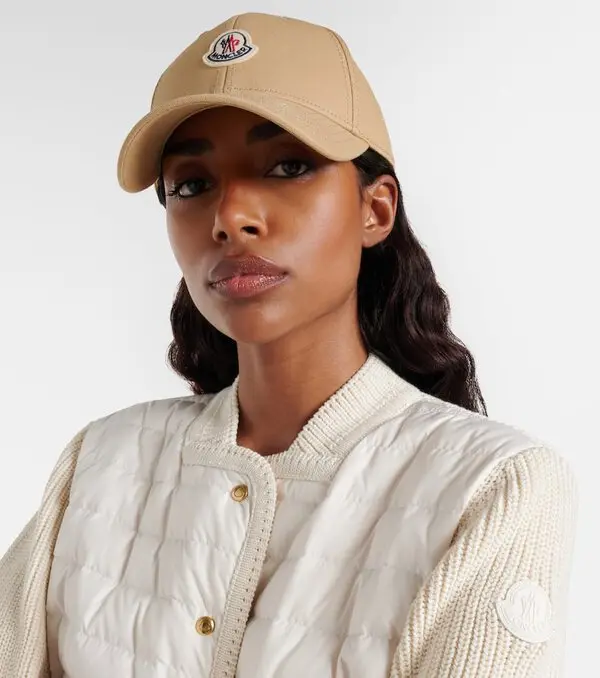 Moncler Logo Cotton Gabardine Baseball Cap - Beige